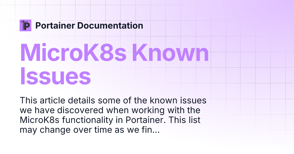 MicroK8s Known Issues | Portainer Documentation